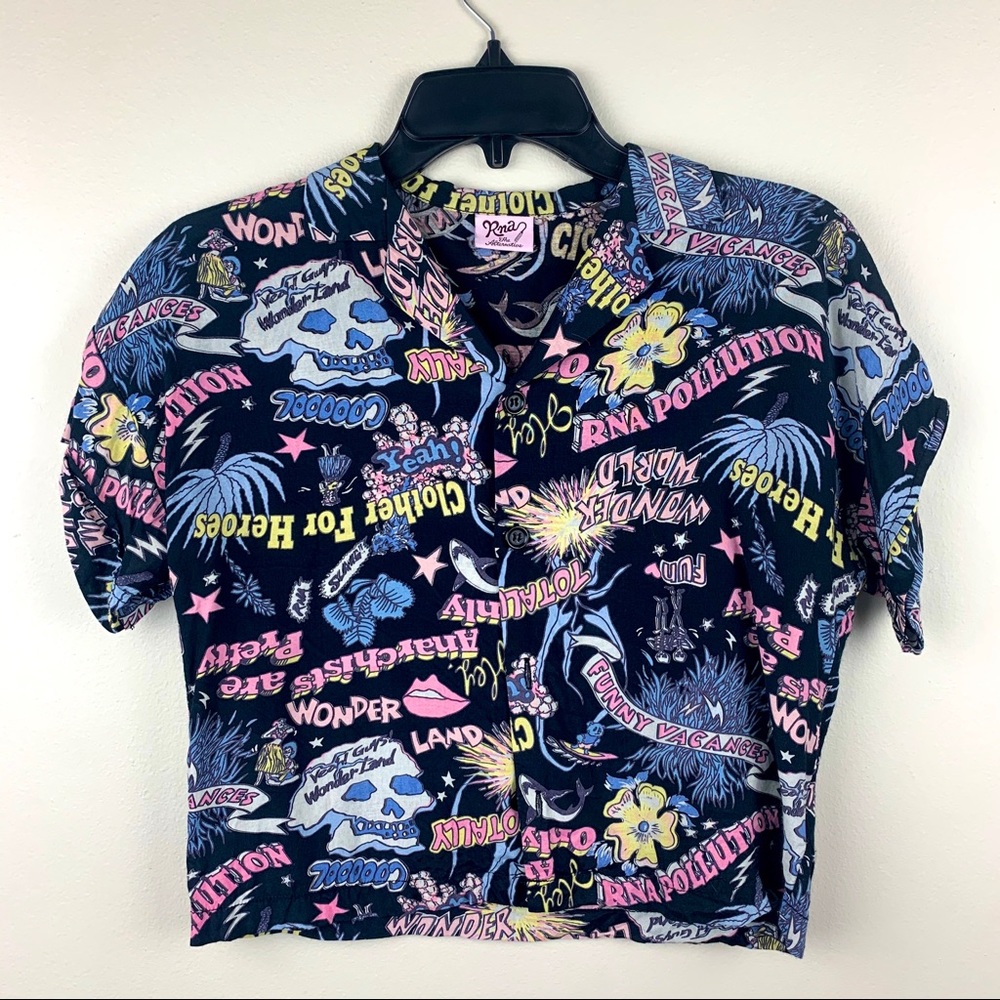 Vintage Super Cool Cropped Graphic Button Up Top - Gem